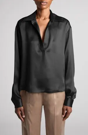 TOM FORD Silk Satin Johnny Collar Polo - Black