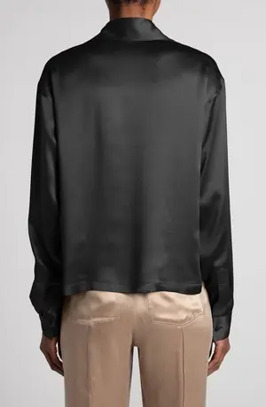 TOM FORD Silk Satin Johnny Collar Polo - Black
