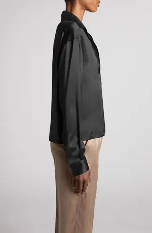 TOM FORD Silk Satin Johnny Collar Polo - Black