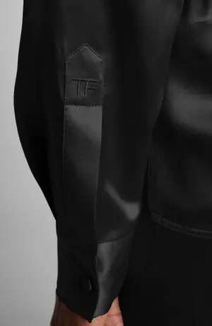 TOM FORD Silk Satin Johnny Collar Polo - Black