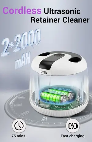 MYSMILE Cordless Ultrasonic Retainer & Jewelry Cleaning Pod With Digital Timer - White