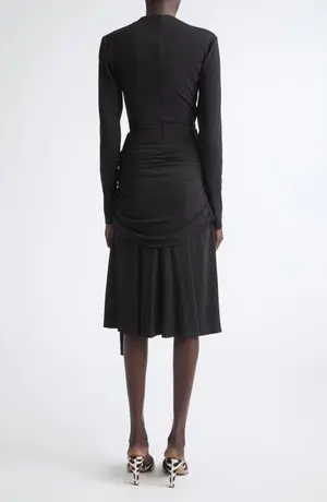 FERRAGAMO Long Sleeve Wrap Dress With Sculptural Hardware - Nero
