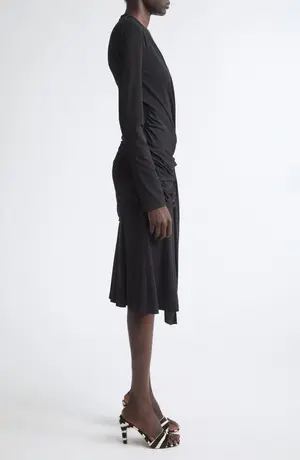 FERRAGAMO Long Sleeve Wrap Dress With Sculptural Hardware - Nero