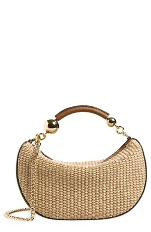 Strathberry Mini Crescent Moon Woven Raffia Shoulder Bag - Tan/natural