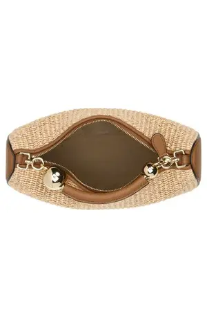 Strathberry Mini Crescent Moon Woven Raffia Shoulder Bag