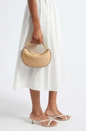 Strathberry Mini Crescent Moon Woven Raffia Shoulder Bag