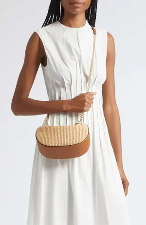 Strathberry Mini Crescent Moon Woven Raffia Shoulder Bag
