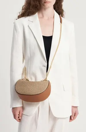 Strathberry Mini Crescent Moon Woven Raffia Shoulder Bag