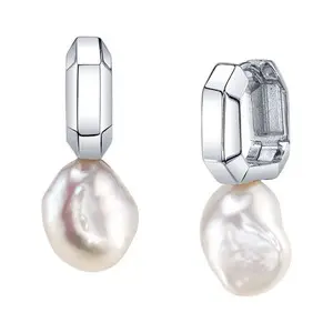 The Pearl Source Baroque Freshwater Pearl Huggie Earrings - Sterling Silver