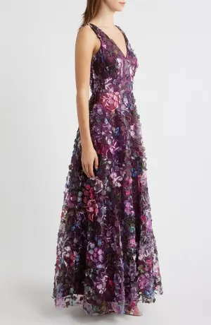 Eliza J Floral Appliqué Sleeveless Gown