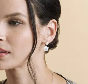 The Pearl Source White Freshwater Pearl And Mother Of Pearl Orchid Flower Drop Earrings