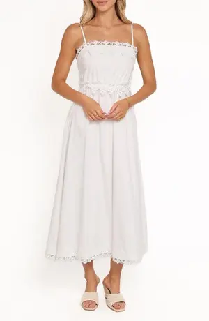 PETAL & PUP Kiana Lace Trim Cotton Midi Dress - White