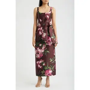 Julia Jordan Floral Print Sleeveless Satin Gown - Wine Multi