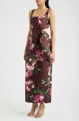 Julia Jordan Floral Print Sleeveless Satin Gown