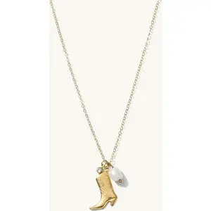 BEADS BY TARA Salt & Saddle Charm Necklace With Pearl And Cz - Gold