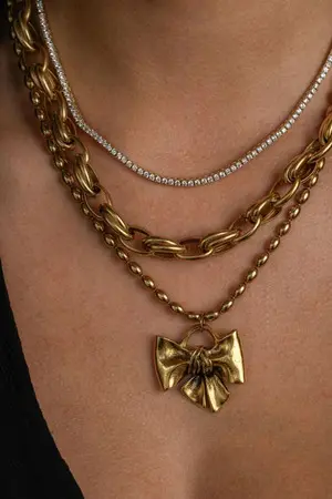 BEADS BY TARA Roxy Necklace Sculptural Bow Pendant In Antiqued