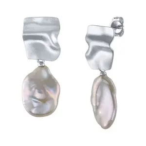 The Pearl Source White Freshwater Baroque Pearl Earrings - Sterling Silver
