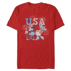 MICKEY & FRIENDS Minnie And Daisy Fireworks Short Sleeve Graphic T-shirt - Red