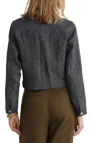 REISS Bree Linen & Cotton Cropped Jacket