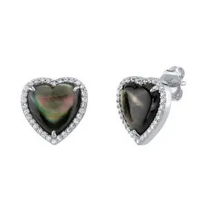 The Pearl Source Black Mother Of Pearl Heartshaped Ophelia Earrings - Sterling Silver