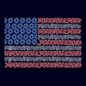 LOST GODS Roses And Daisies American Flag Short Sleeve Graphic T-shirt - Navy Blue
