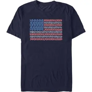 LOST GODS Roses And Daisies American Flag Short Sleeve Graphic T-shirt - Navy Blue
