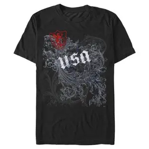 LOST GODS Usa Goth Floral Short Sleeve Graphic T-shirt - Black