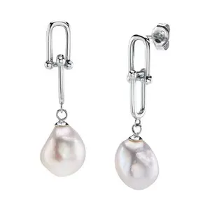 The Pearl Source White Freshwater Baroque Pearl Kira Earrings - Sterling Silver