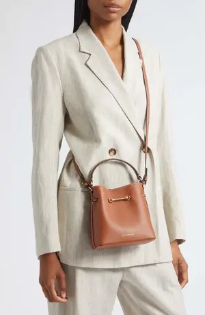Strathberry Mini Corda Leather Bucket Bag - Chestnut