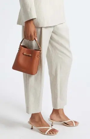 Strathberry Mini Corda Leather Bucket Bag - Chestnut