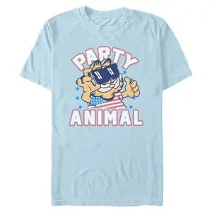 GARFIELD Cat Party Animal Graphic T-shirt - Light Blue