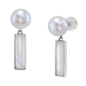 The Pearl Source White Freshwater Mother Of Pearl Kennedy Earrings - Sterling Silver
