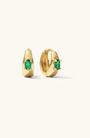 BEADS BY TARA Emerald Hoop Earrings - Gold