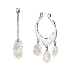 The Pearl Source White Freshwater Baroque Pearl Amara Earrings - Sterling Silver