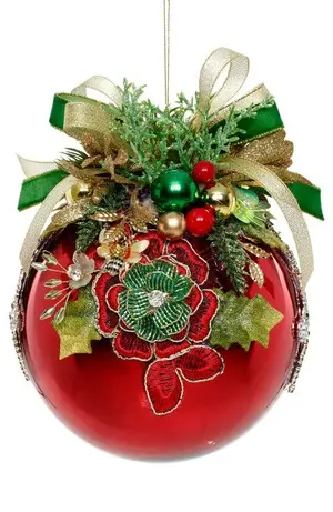 MARK ROBERTS Floral Jeweled Ornament - Red