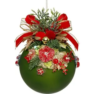 MARK ROBERTS Floral Jeweled Ornament - Olive Green