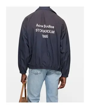 Acne Studios Logo Printed Zip-up Jacket - Navy Blue