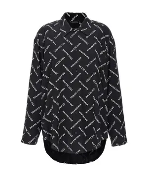 Balenciaga All-over Logo Collared Long-sleeve Shirt