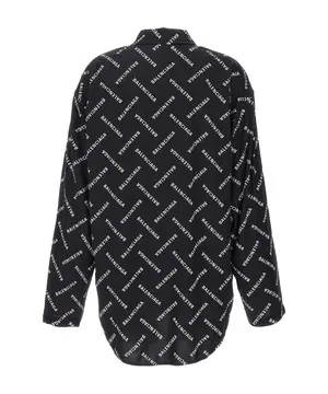 Balenciaga All-over Logo Collared Long-sleeve Shirt