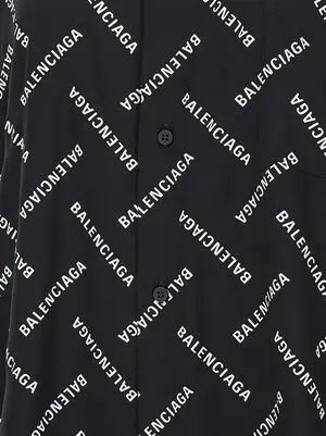 Balenciaga All-over Logo Collared Long-sleeve Shirt