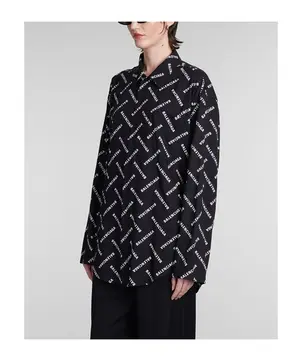 Balenciaga All-over Logo Collared Long-sleeve Shirt