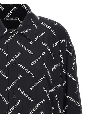 Balenciaga All-over Logo Collared Long-sleeve Shirt