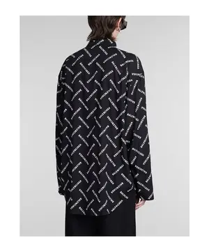 Balenciaga All-over Logo Collared Long-sleeve Shirt