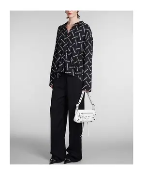 Balenciaga All-over Logo Collared Long-sleeve Shirt