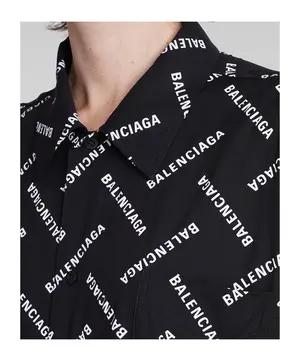 Balenciaga All-over Logo Collared Long-sleeve Shirt