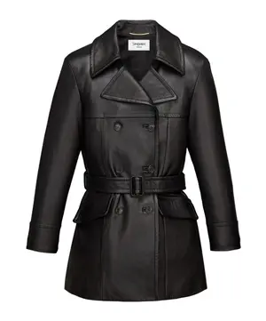 Saint Laurent Belted Jacket In Lambskin - Black