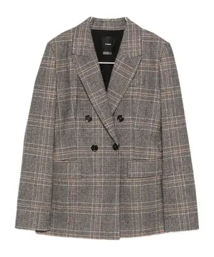 Pinko Checked Double-breasted Fitted Jacket - Gray