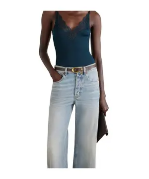 Saint Laurent Lace-trimmed Ribbed Camisole Top