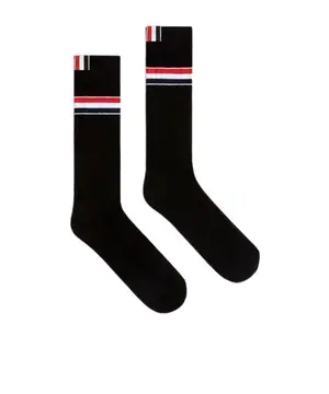 Thom Browne Rwb Stripe Detailed Socks - Black
