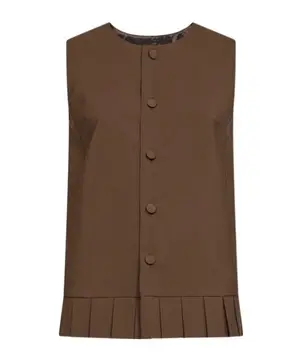 MAISON MARGIELA Sleeveless Buttoned Top With Pleated Hem - Brown